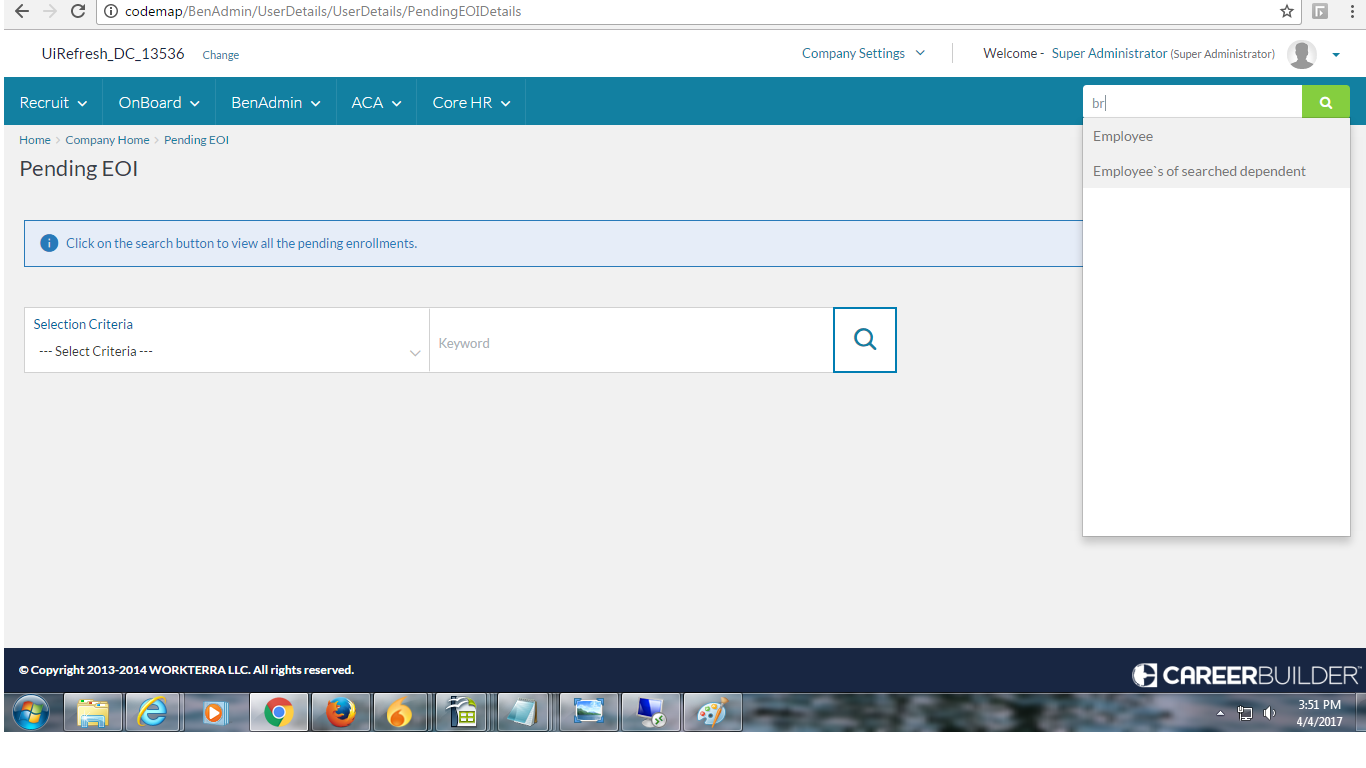 Nf 820 Functionalemployee Search Is Not Giving Result When We Select Any Of The Modules